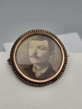 Vintage | Jewelry | Antique Victorian Mourning Brooch Sepia Gentleman ...